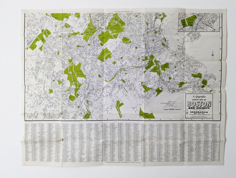 Vintage 1950s Boston City Map Geographica Street Transit Index Wall Art ...