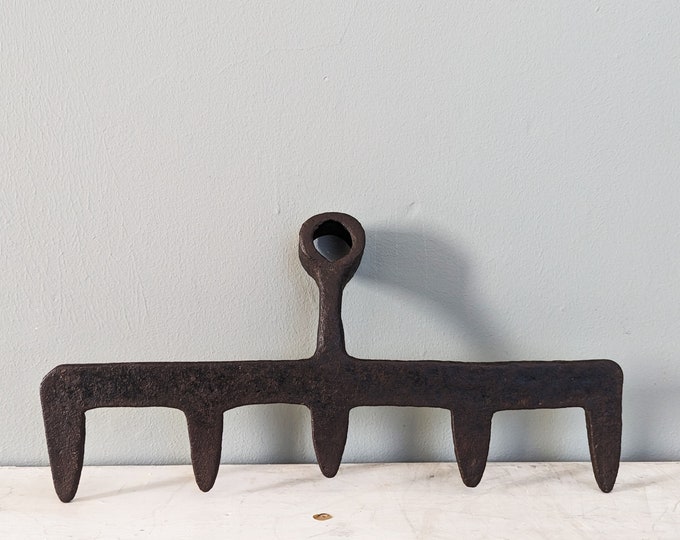 19th Century Hand Forged Iron Rake Head, 14" Primitive Rake Head ...