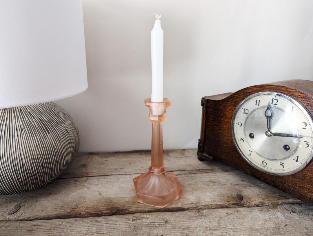 Art Deco Pink Glass Candlestick, 1930s Czech Libochovice Candle Holder ...