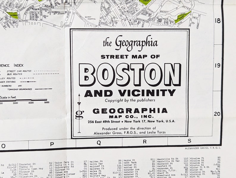 Vintage 1950s Boston City Map Geographica Street Transit Index Wall Art ...