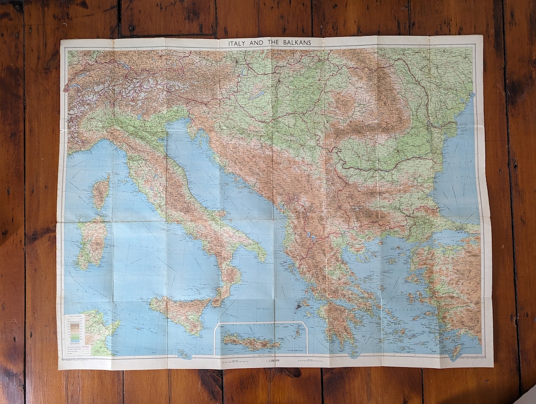 Vintage Cloth Map of Italy & Balkans 1953: Bartholomew’s World Series ...