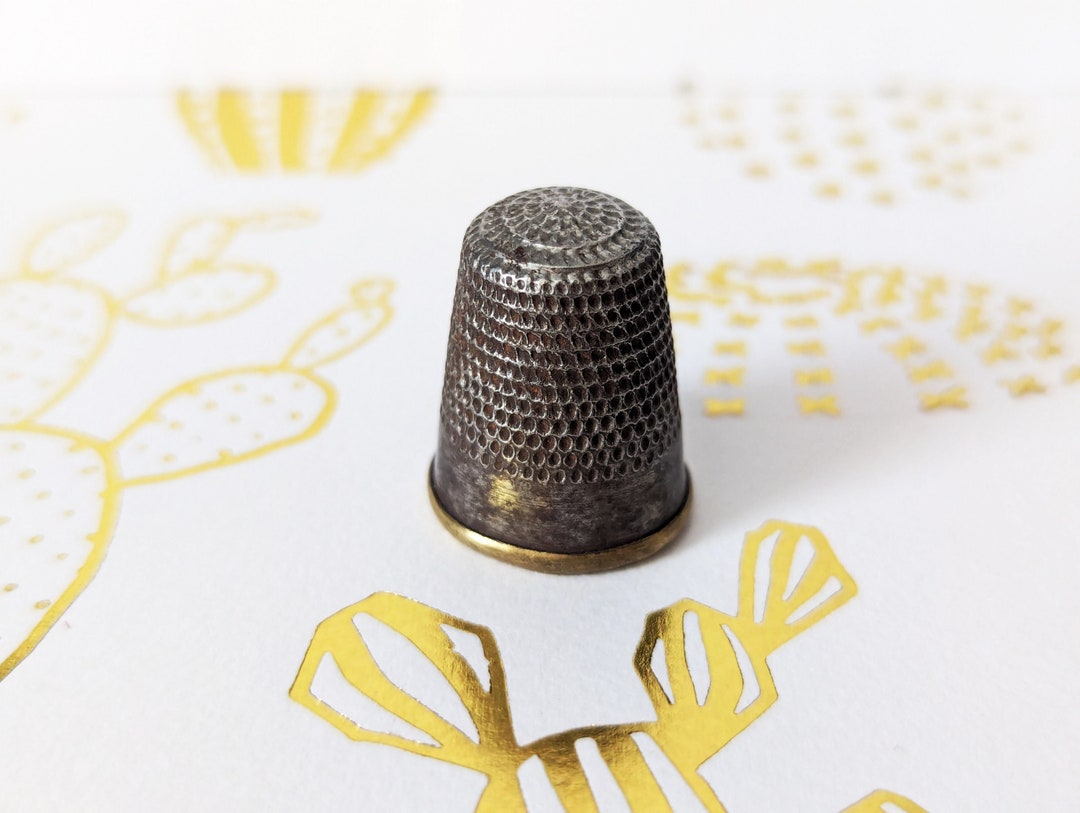 Large Vintage Thimble, Oxidised Steel & Brass Sewing Thimble, Antique ...