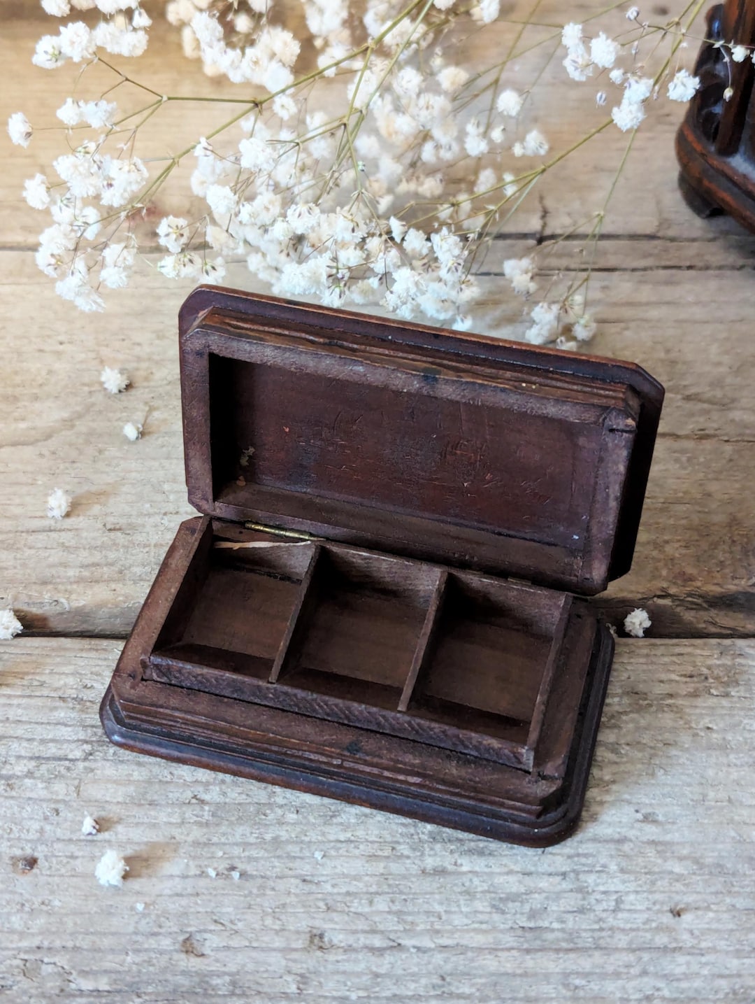 Antique French 3-section Stamp Box, Victorian Promotional Pill Box ...