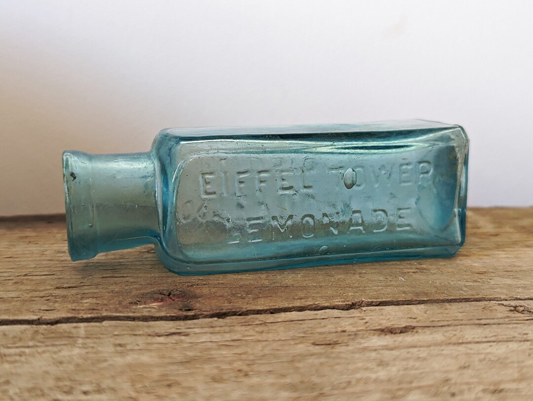 Eiffel Tower Lemonade Bottle, Antique Apothecary Bottle, Ice Blue Glass ...