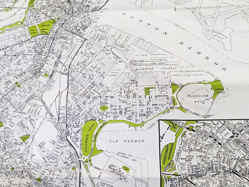 Vintage 1950s Boston City Map Geographica Street Transit Index Wall Art ...
