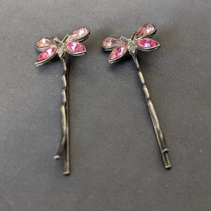 Pink Butterfly Hair Clips, Vintage Paste Gem Hairclips, Pastel Pink ...