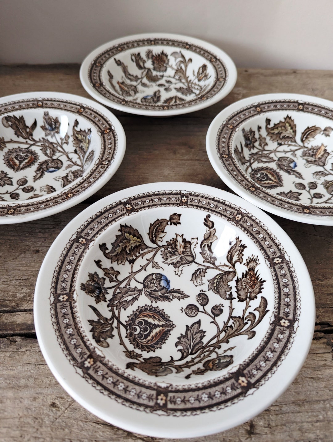 Vintage Ridgway Jacobean Set of 4 Thistle Pattern Pudding or Cereal ...