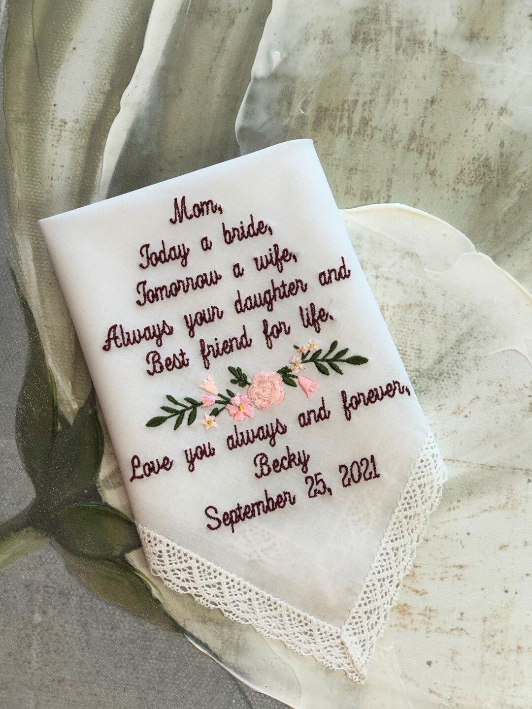 Wedding Handkerchief for Mom - Mom Handkerchief - Mother of the Bride ...