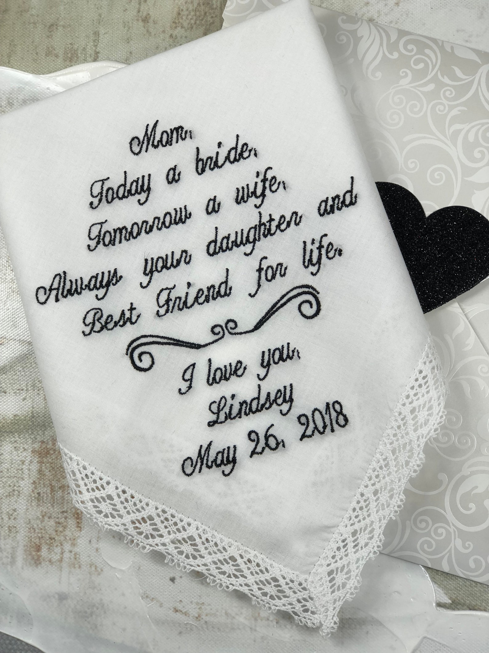 Personalized Wedding Handkerchief. Wedding Gift for Mom. | Etsy