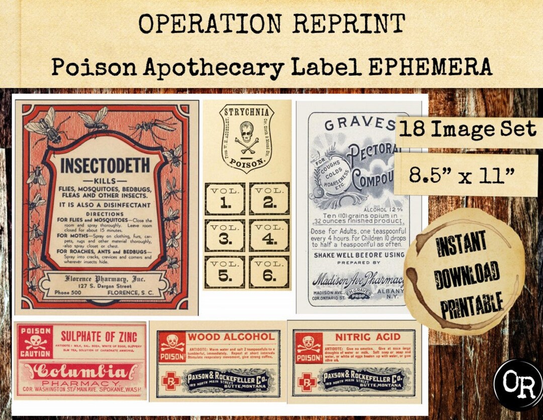 Poison Apothecary Labels Ephemera, Potion Bottles, Spell Jars, Bottles ...