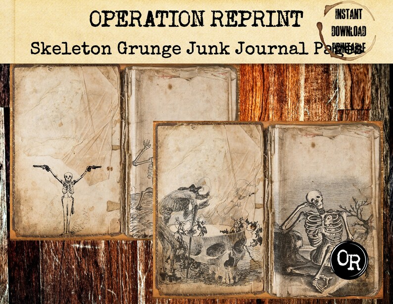 Halloween Skeleton Junk Journal Pages, Grunge Distressed Printable ...
