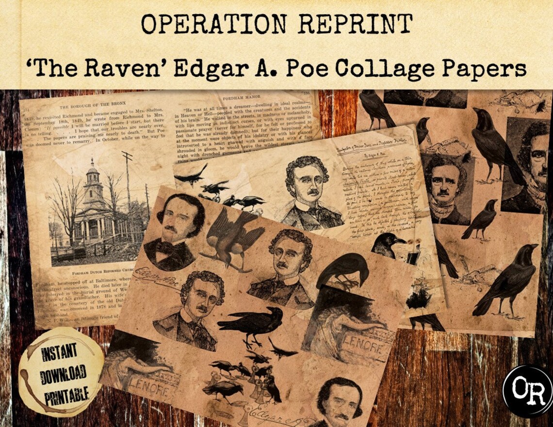 The Raven Edgar A. Poe Collage Background 22 Papers Printable - Etsy