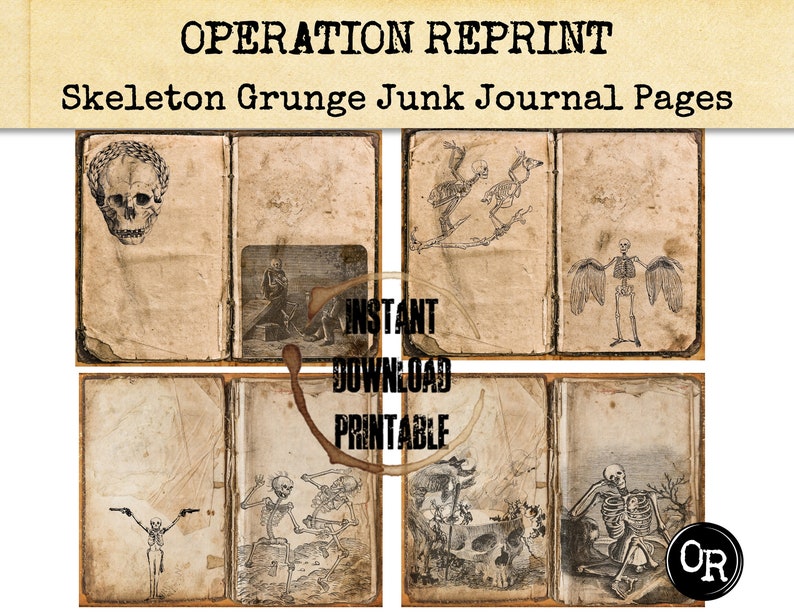 Halloween Skeleton Junk Journal Pages, Grunge Distressed Printable ...