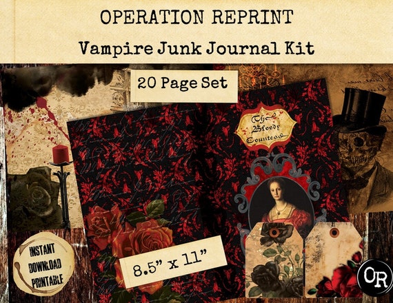 Vampire Junk Journal Kit 20 Pages Gothic Grunge PDF and JPEG - Etsy