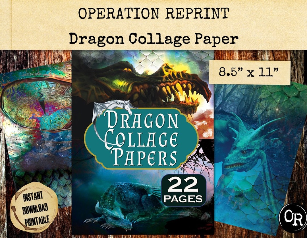 Dragon Collage Paper, 22 Sheets for Decoupage, Mystical Mythical Beasts ...