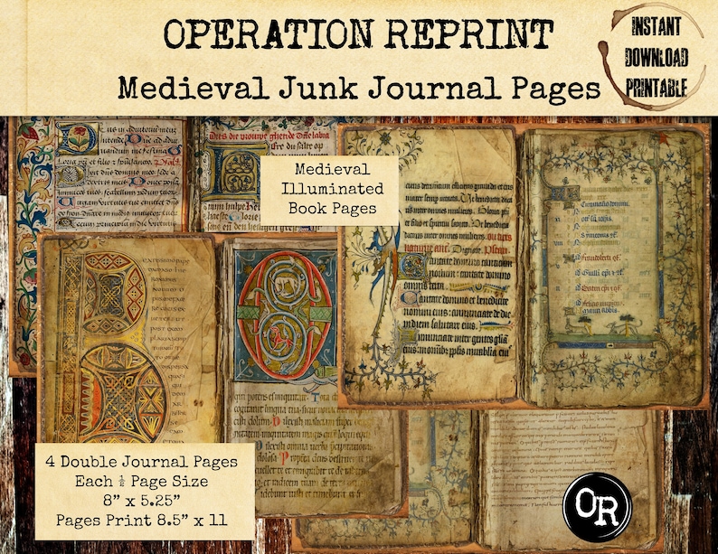 Medieval Junk Journal Pages, Illuminated Ephemera Paper, Fantasy Diary ...