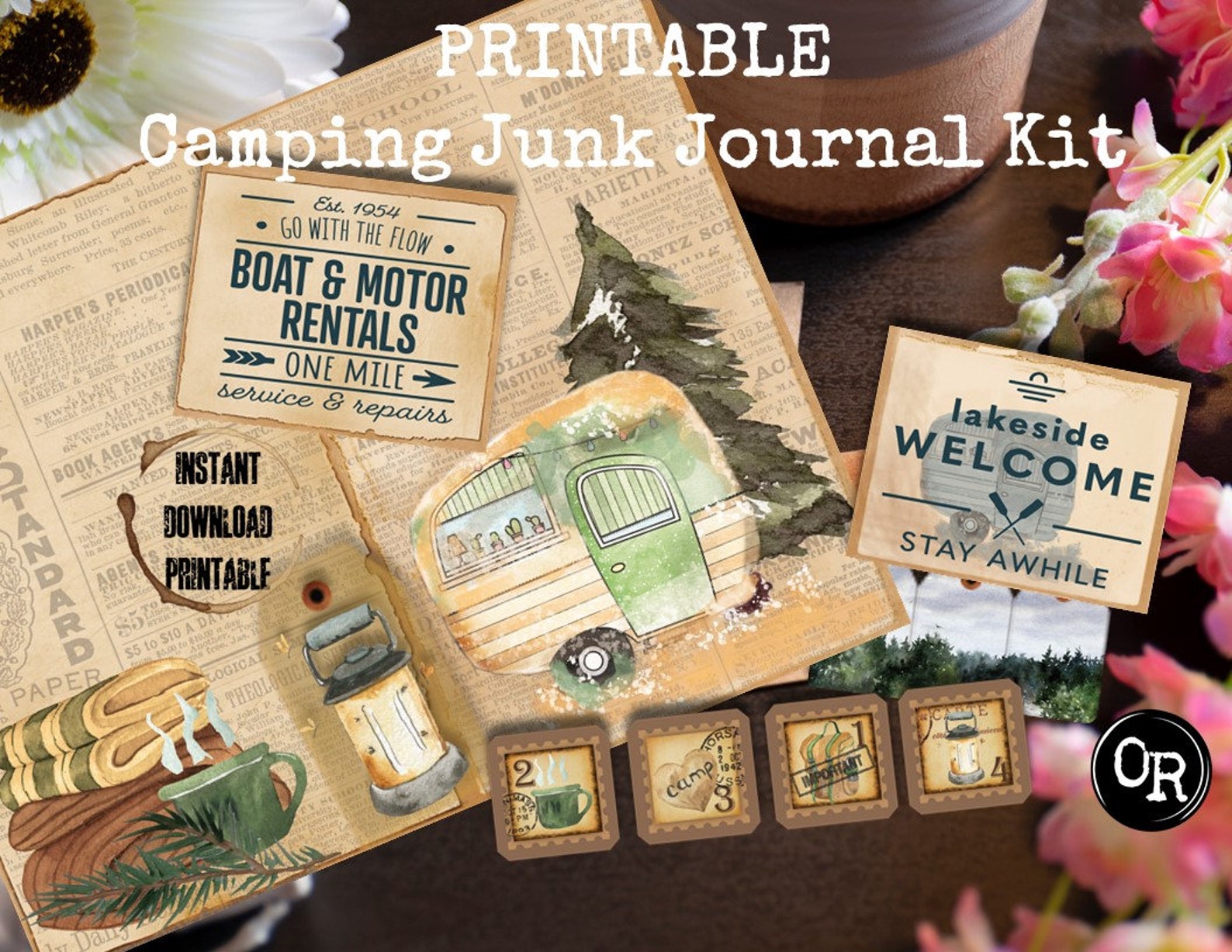 Camping Junk Journal Kit Collage Paper Embellishment and Ephemera Pack ...