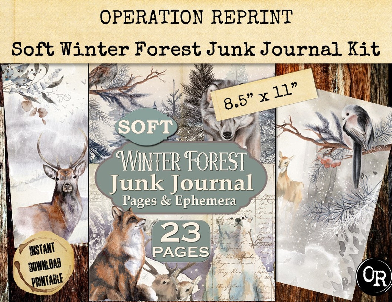 Soft Winter Forest Junk Journal Kit. 23 Pages Journaling - Etsy