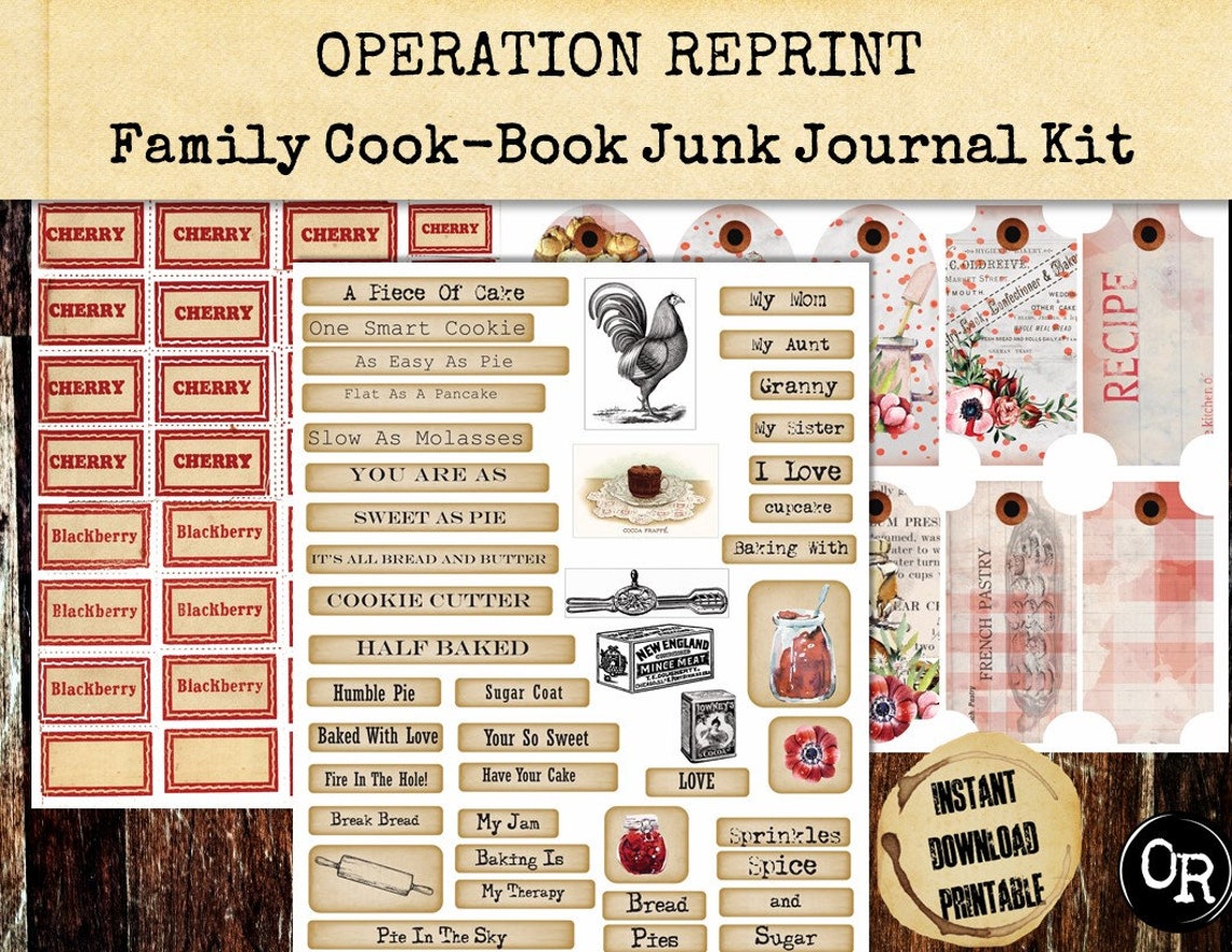 Family Cookbook Junk Journal Kit 32 Pages of Vintage Collage - Etsy