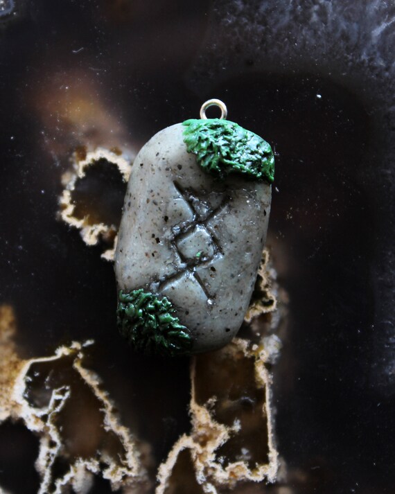 Stone Rune Polymer Clay Necklace Etsy