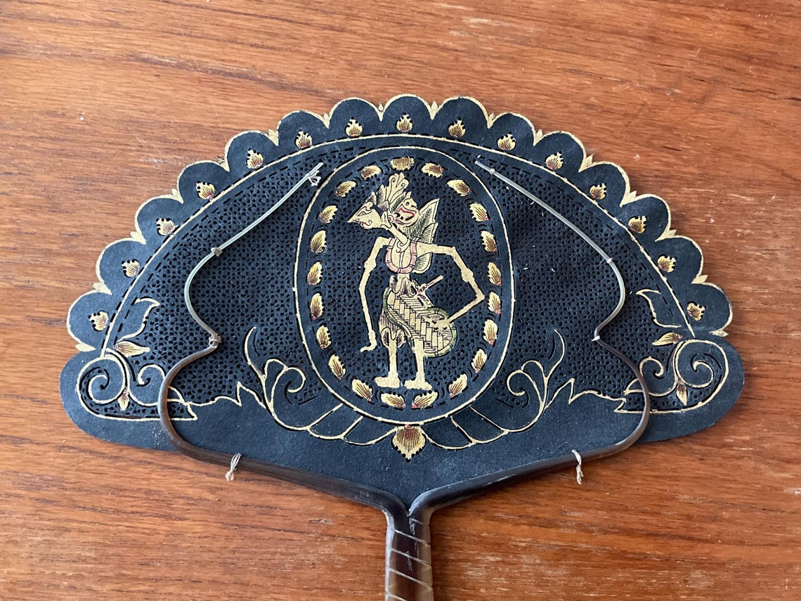 Antique Indonesian Hand Fan With Carved Horn Handle - Etsy
