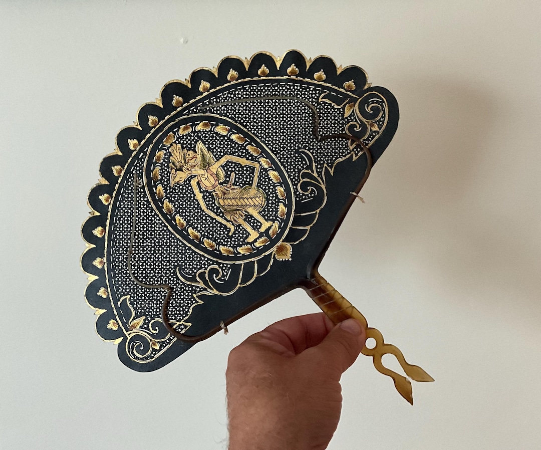 Antique Indonesian Hand Fan With Carved Horn Handle - Etsy