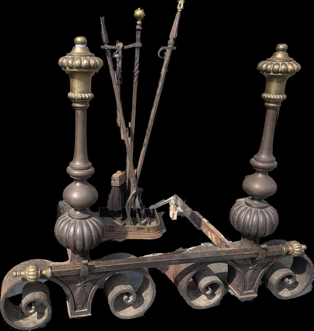 Super Andiron Set Cast Iron and Brass C1890 - Etsy