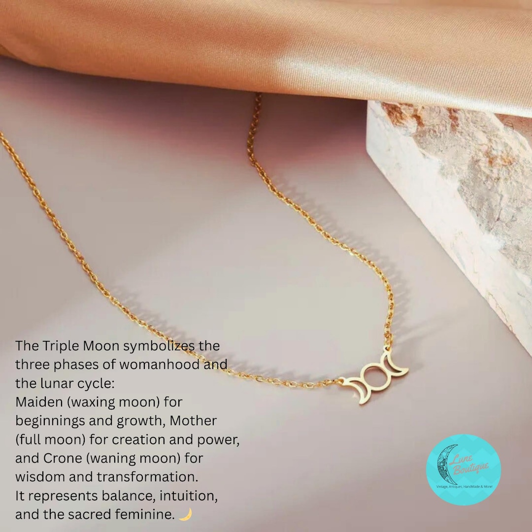 Gold Triple Moon Necklace Crescent Moon Pendant Goddess Lunar Jewelry ...