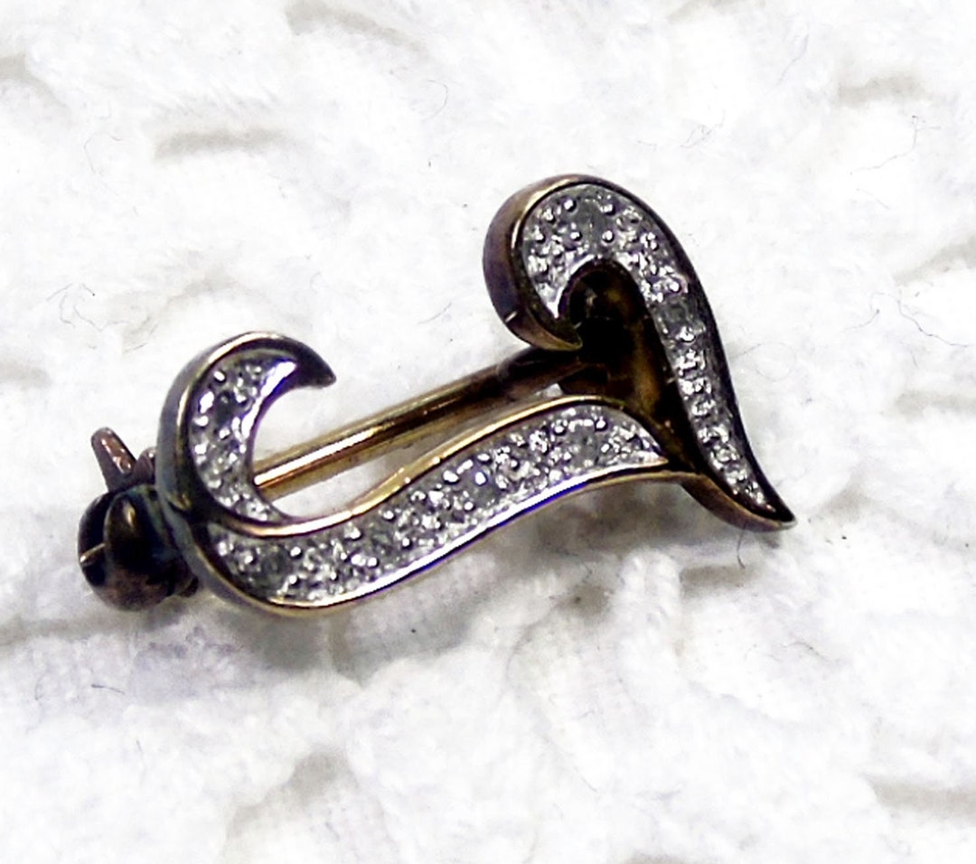 Silver Gilt Diamond Initial Pin, Silver Initial J, Letter Pin, Diamond ...