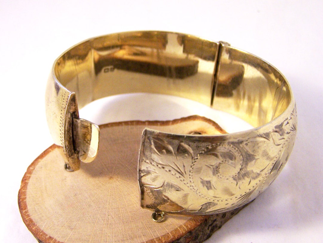 Sterling Silver Hinge Bangle, Gold on Silver Bangle, Wide Bracelet ...