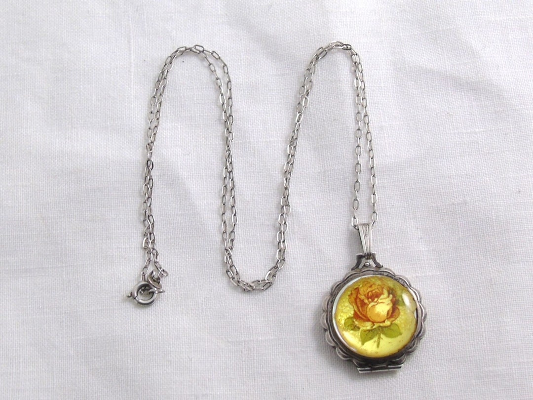 K&L Sterling Silver Locket Necklace, Enamel Rose Silver Locket, Double ...