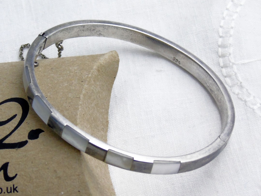 Mother of Pearl Bangle, Silver Hinge Bangle, Stacking Bangle, 7 Inch ...