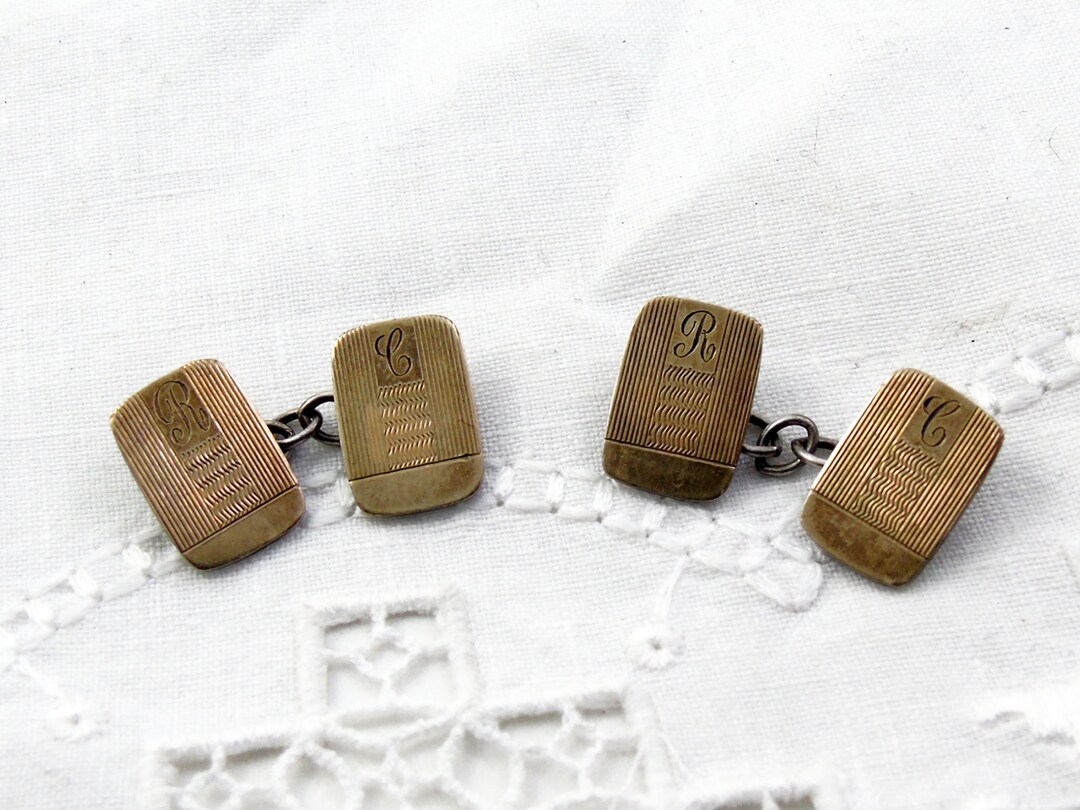 9ct Gold on Silver Cufflinks, 1930's Cufflinks, Engine Turned Cufflinks ...