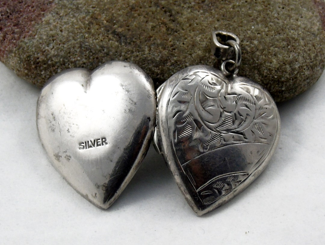 Engraved Silver Heart Locket, Silver Photo Locket, Love Token, Locket ...