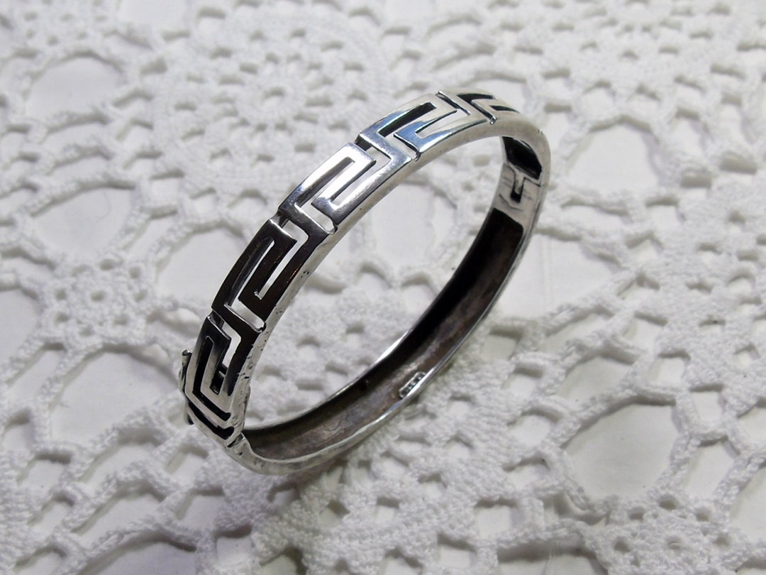 Silver Greek Key Bangle, Vintage Unisex Bangle, Meander Bangle - Etsy