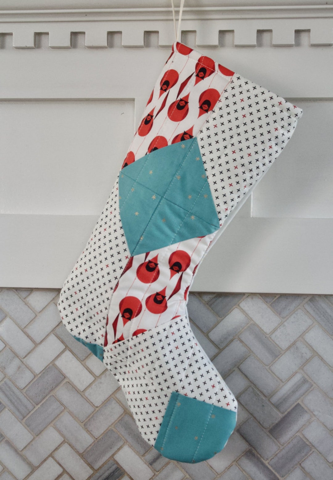 Charley Harper Cardinal Stocking With Metallic Gold and Teal - Etsy