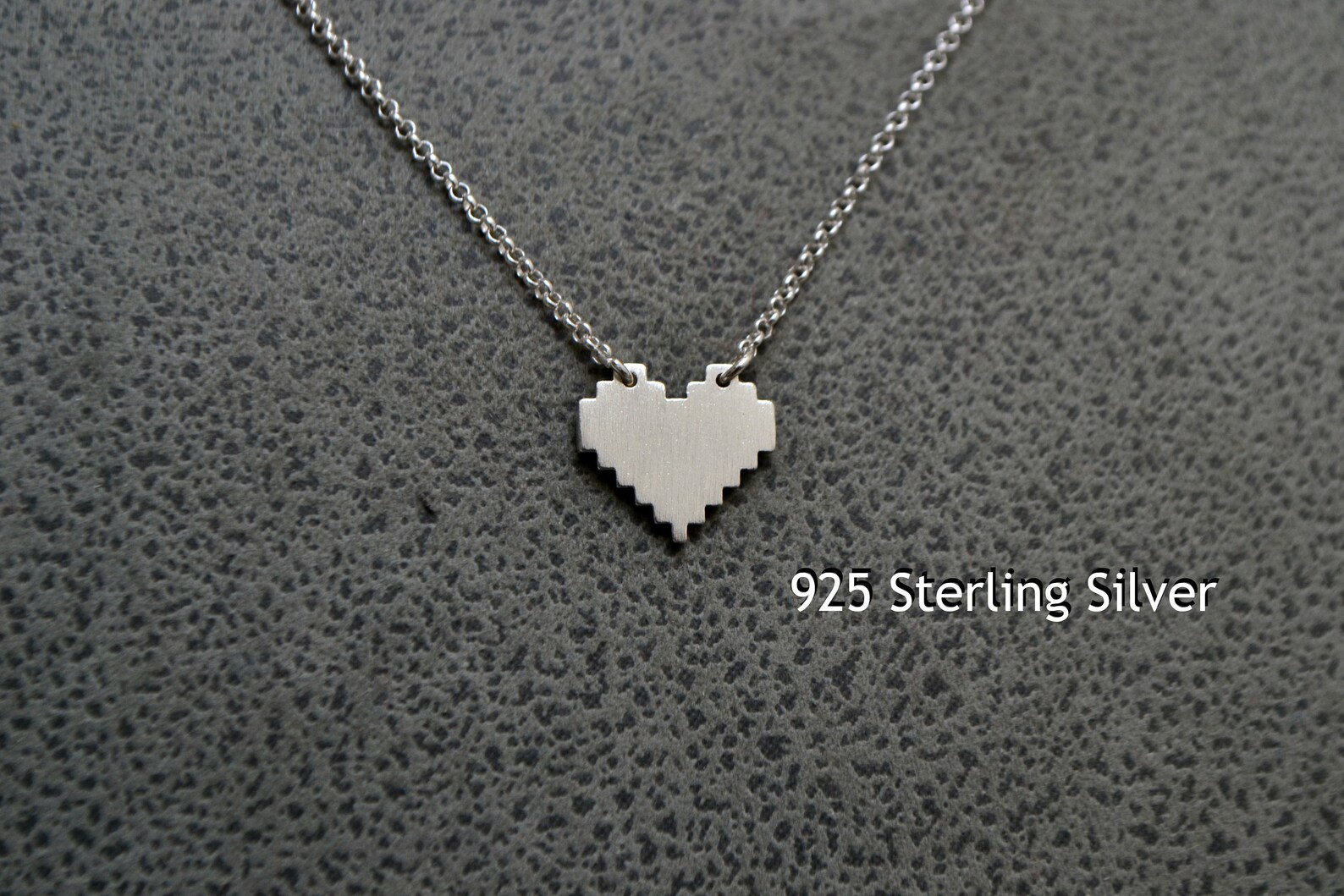 Pixel Heart Necklace, 8 Bit Pixel Heart 925 Silver Necklace, Cute Geeky ...