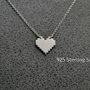 Pixel Heart Necklace, 8 Bit Pixel Heart 925 Silver Necklace, Cute Geeky ...