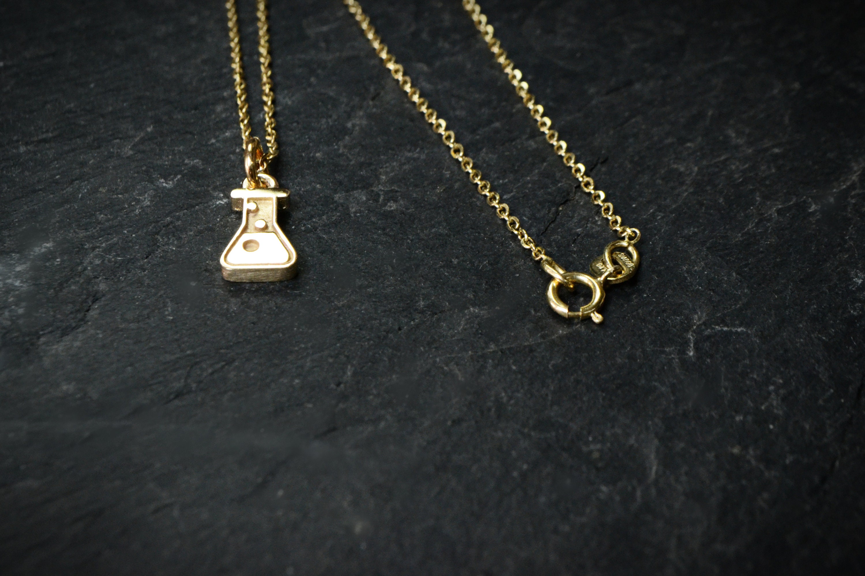 Science Flask Necklace 14K Solid Gold Chemistry Medical Science Geek ...