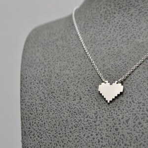 Pixel Heart Necklace, 8 Bit Pixel Heart 925 Silver Necklace, Cute Geeky ...