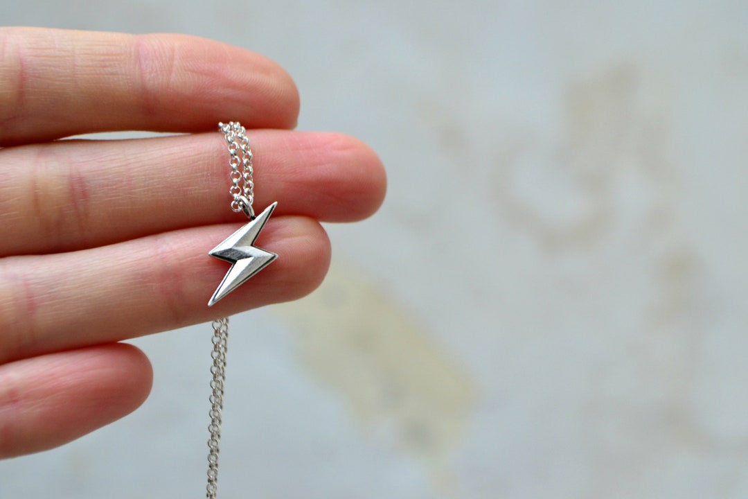 Geometric Lightning Bolt Necklace, Unisex Thunderbolt Jewelry, Magic ...