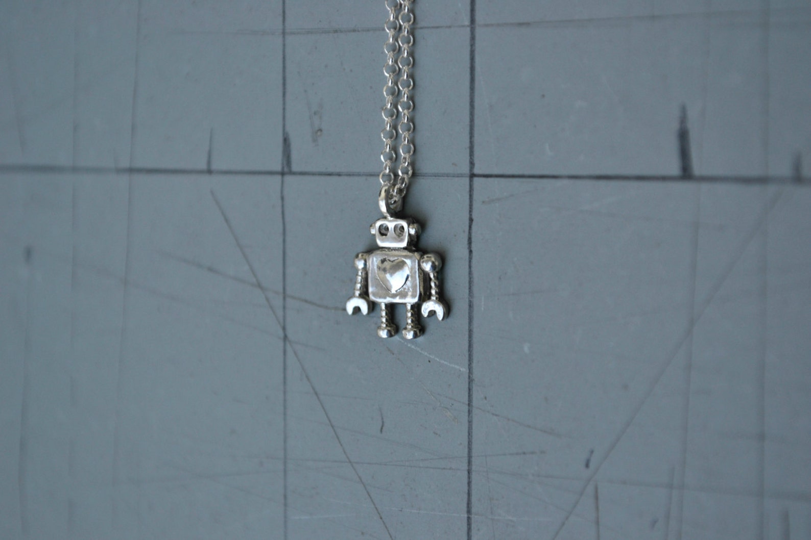 Tiny Robot Necklace 925 Sterling Silver Cute Heart Robot | Etsy
