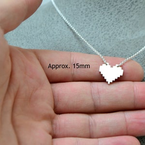 Pixel Heart Necklace, 8 Bit Pixel Heart 925 Silver Necklace, Cute Geeky ...