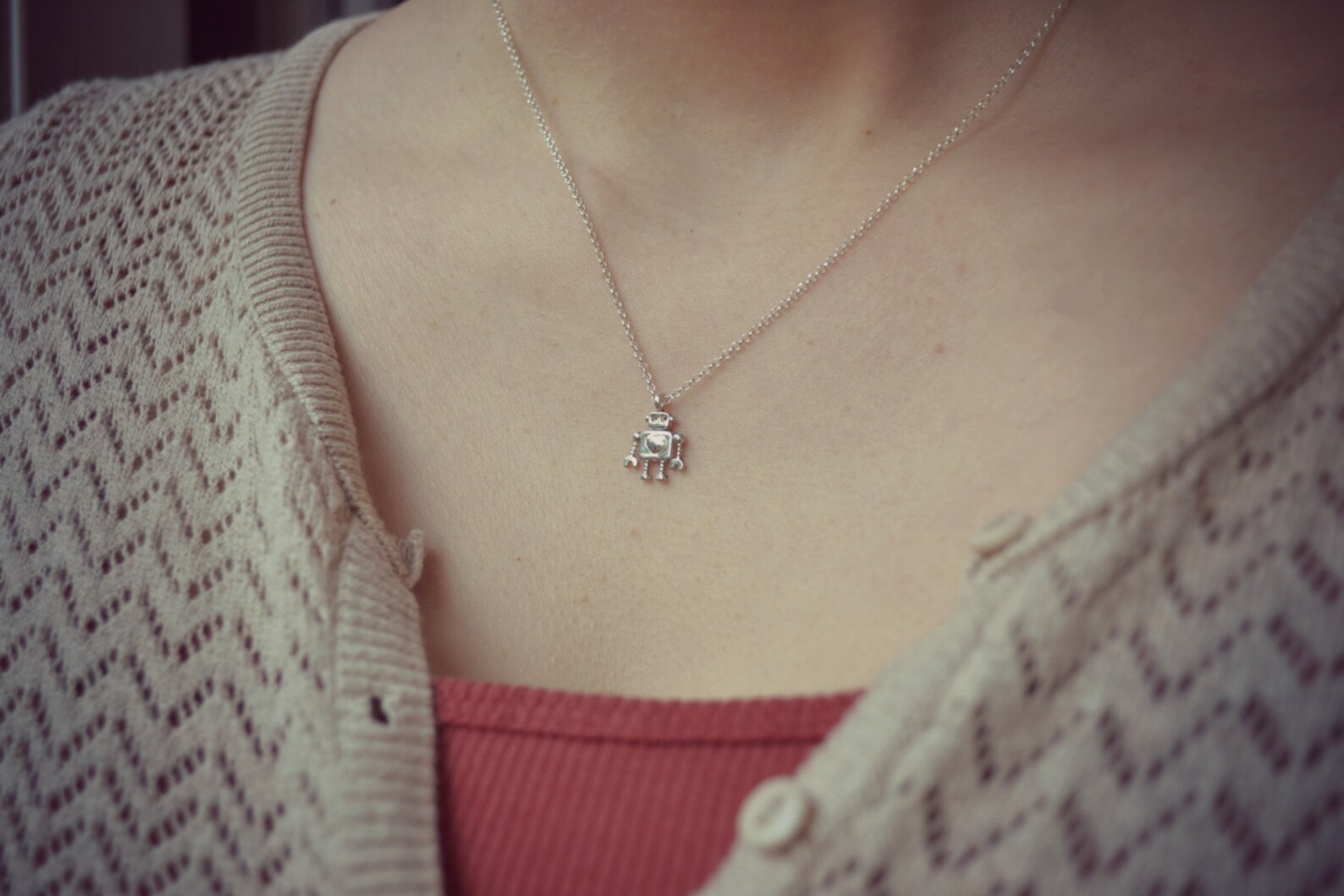 Tiny Robot Necklace 925 Sterling Silver Cute Heart Robot | Etsy