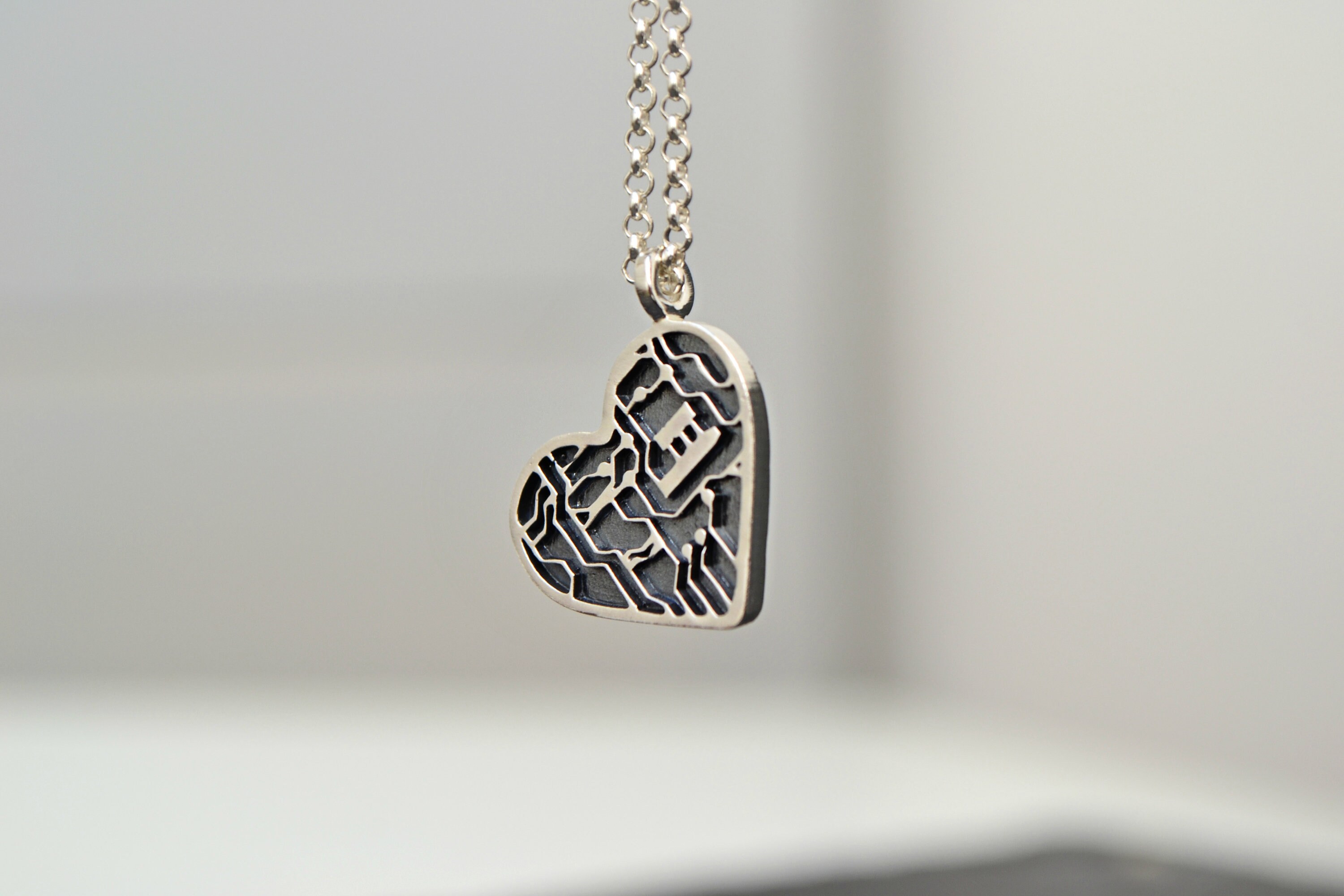 Geek Nerd Heart Necklace, Silver Circuit Board Heart Necklace, Computer ...
