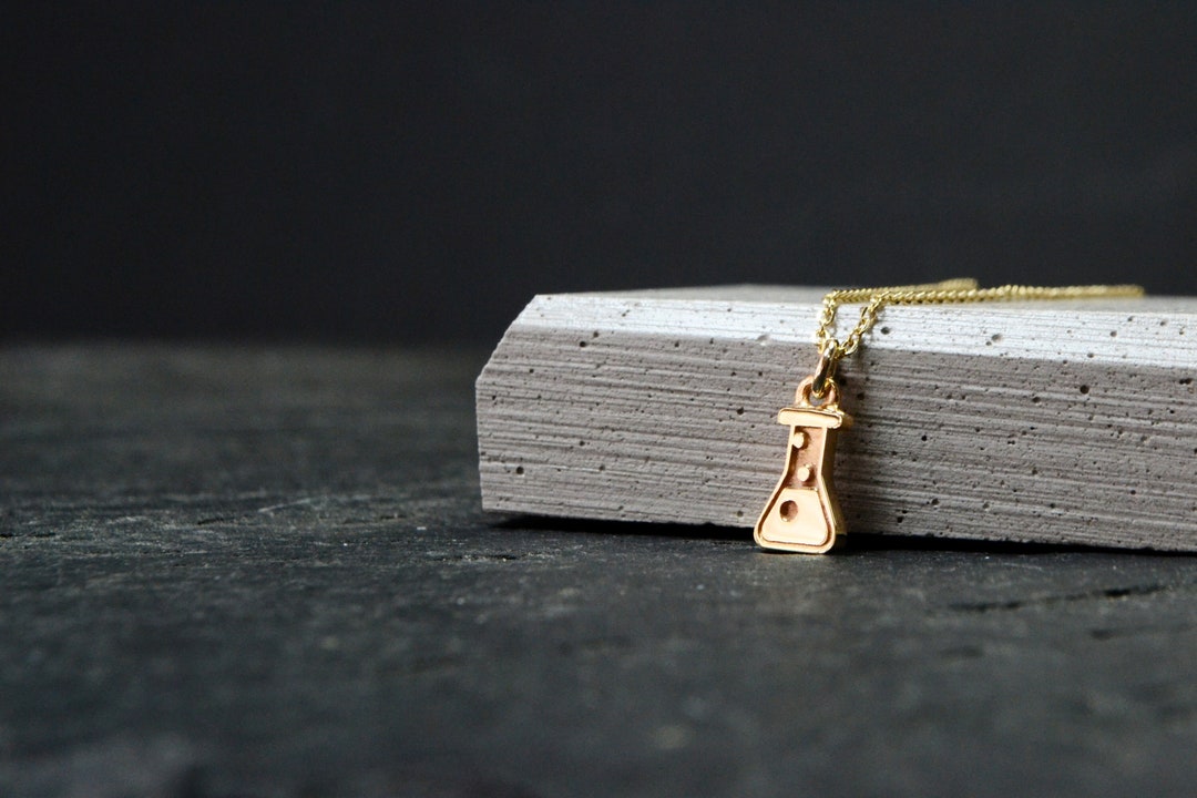 Science Flask Necklace 14K Solid Gold Chemistry Medical Science Geek ...
