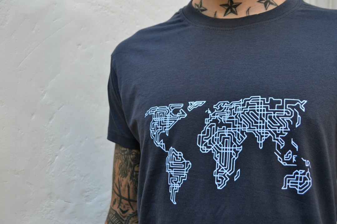 Abstract Computer World Map T-shirt Unisex Geek Nerd Travel T Shirt ...