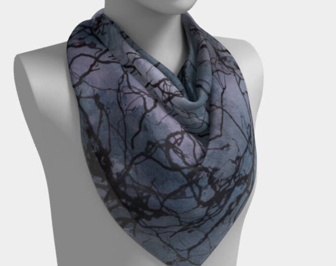 Grey Fashion Scarf Dark Mori Mauve Tree Branches Roots Gothic Printed ...