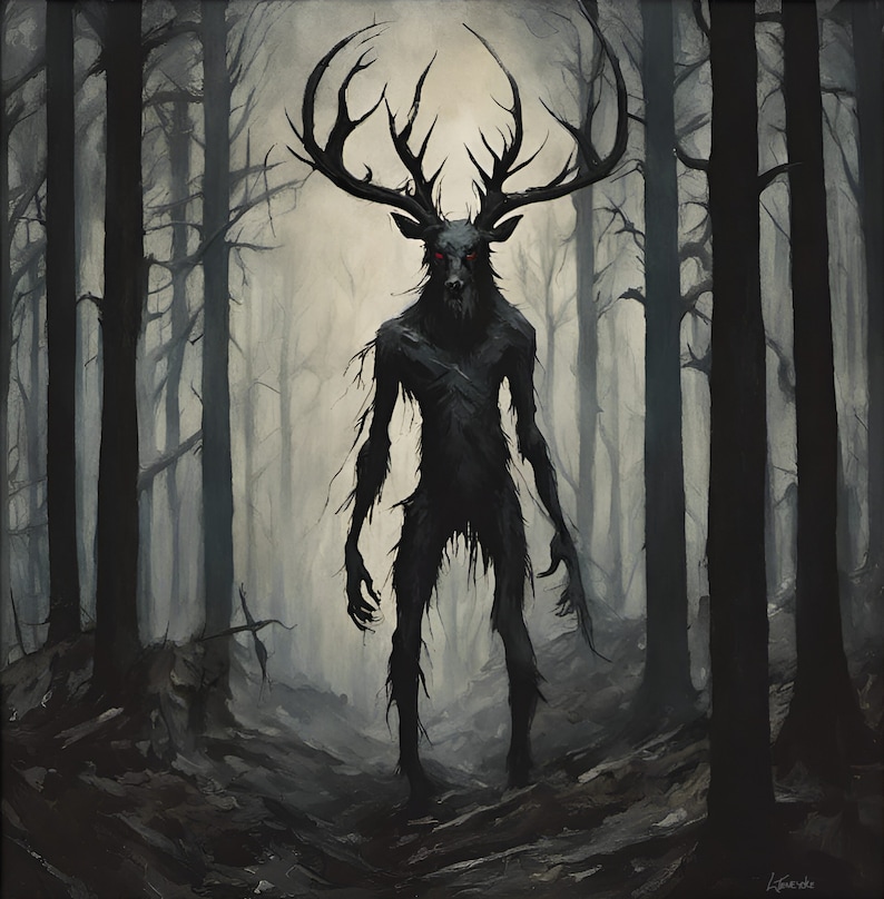 Wendigo Dark Fantasy Art 6x6 Print Creepy Forest Monster Cryptid Horror Artwork Mythical Poster ...