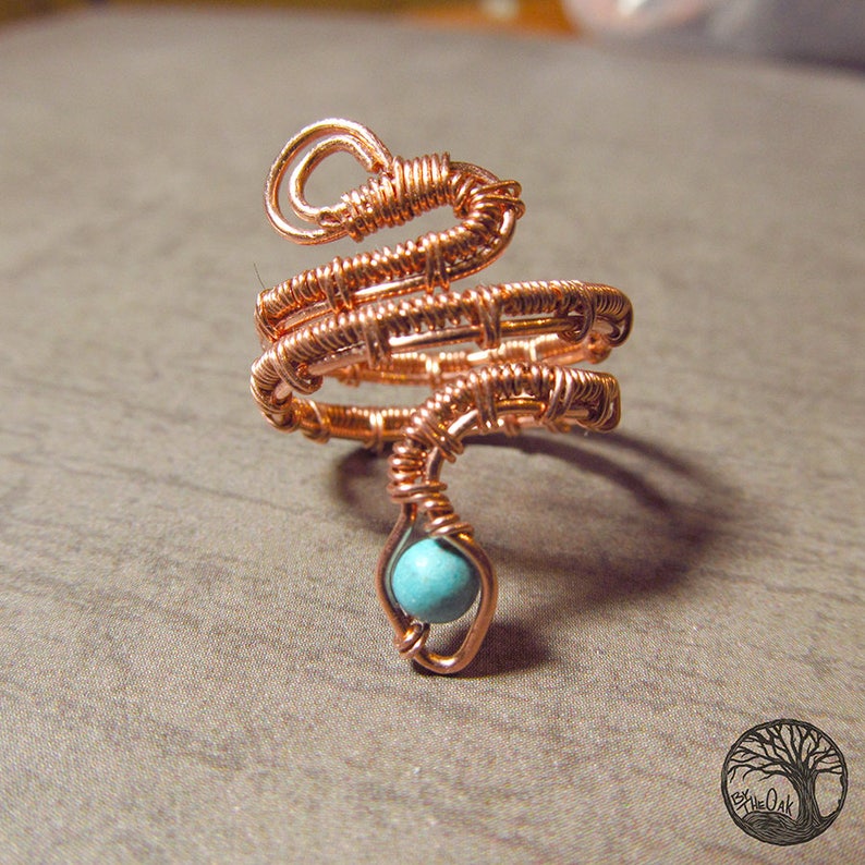 Wire Wrapped Snake Ring Copper Turquoise Magnesite Serpent Fantasy ...